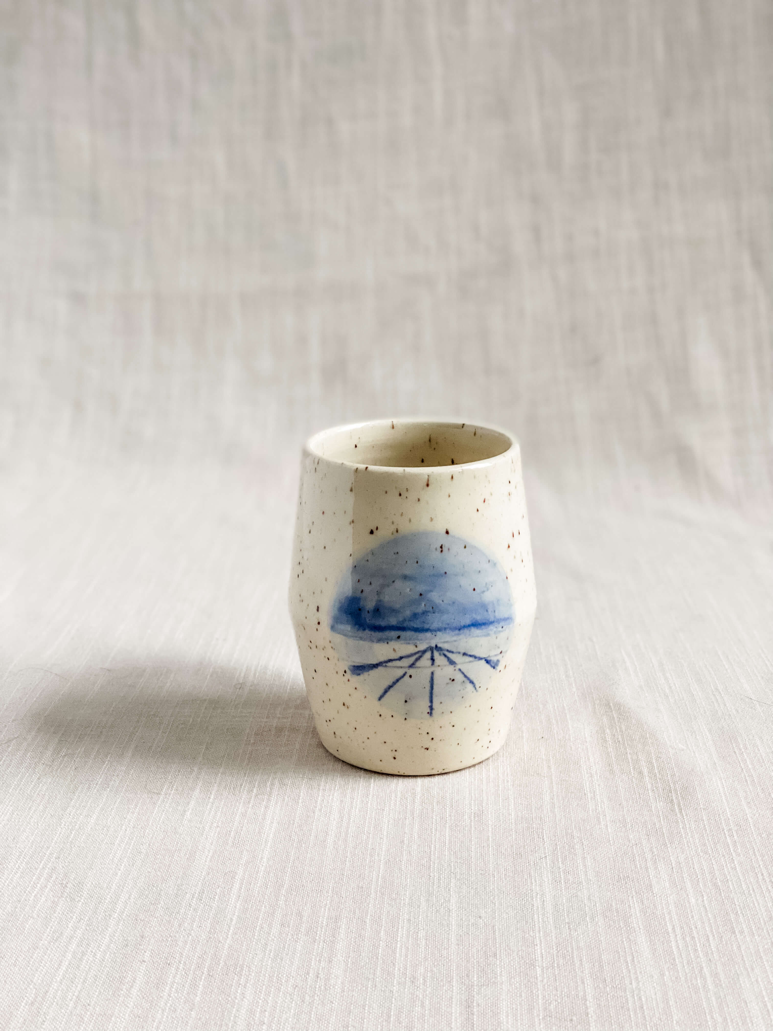 Handmade mug with cool shape and blue design – Steaped Slow Ceramics